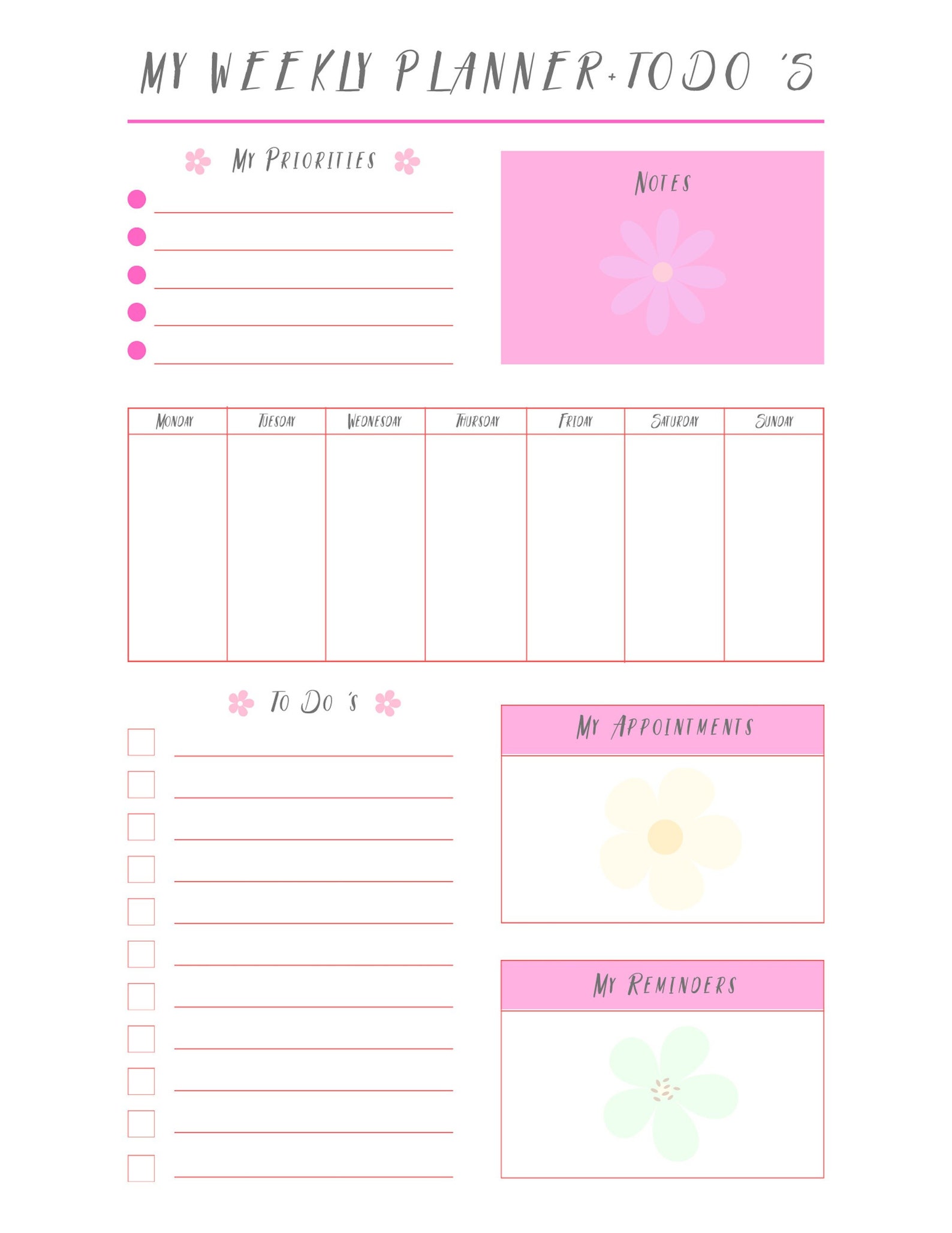 Pink Weekly Planner - Etsy