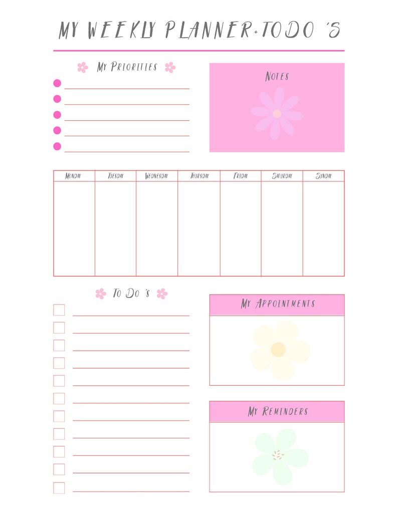 Pink Weekly Planner - Etsy