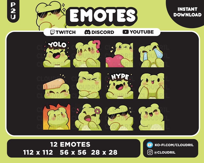 Cute Frog Emote Pack for Twitch Discord Youtube Streamer Kawaii Sticker ...