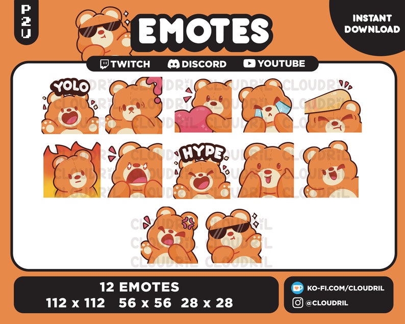 Cute Teddy Bear Emote Pack for Twitch | Discord | Youtube | Streamer ...