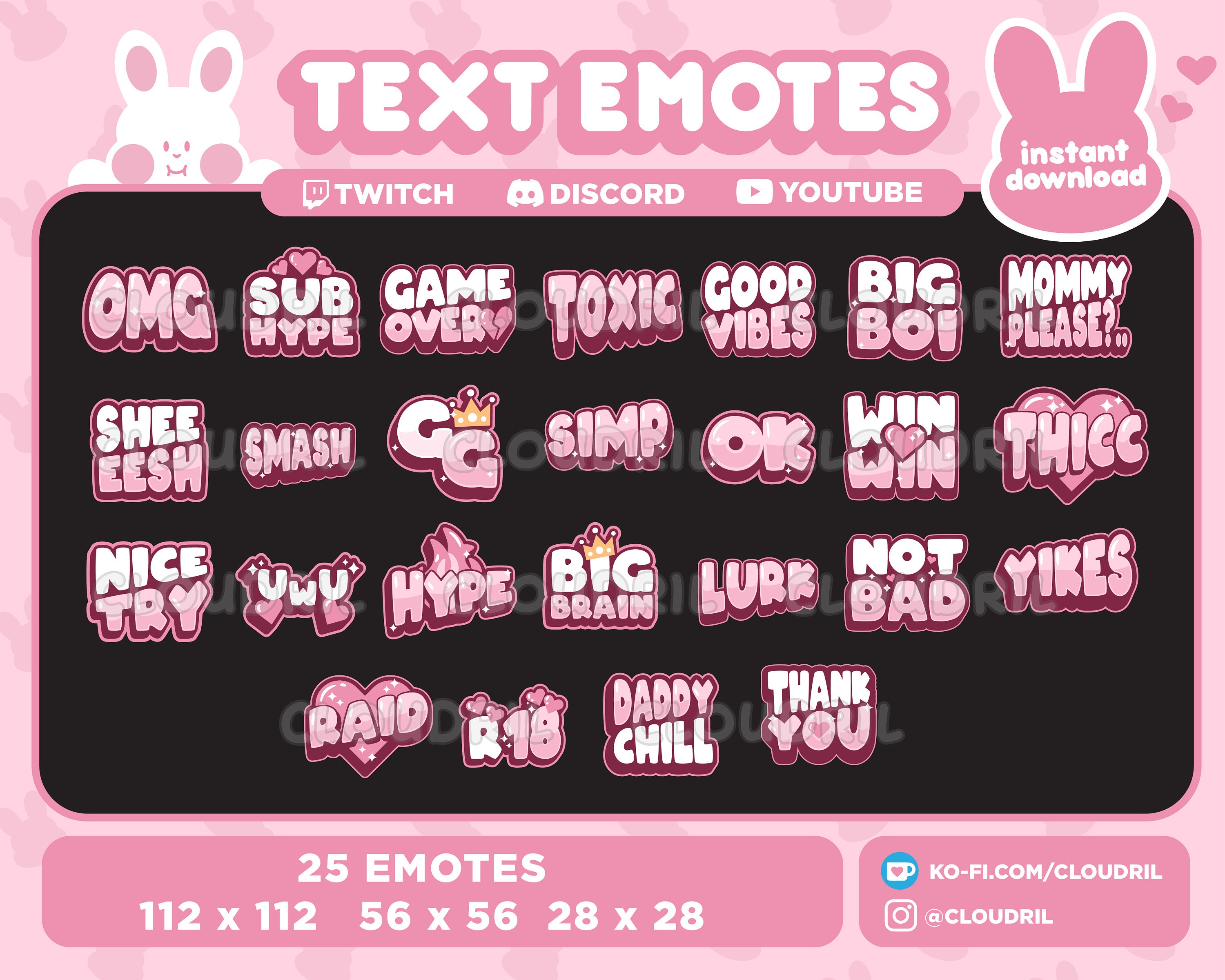 Kawaii Cute Pink Text Emotes | Twitch | Discord | Youtube by Cloudril ...