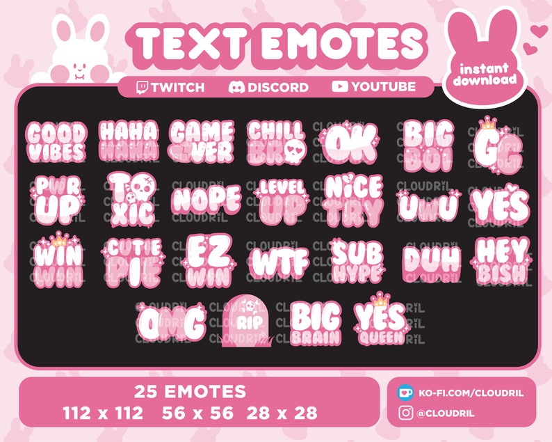 Cute Kawaii Pink Text Emotes | Twitch | Discord | Youtube by Cloudril ...