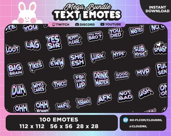 100x Mega Bundle Cute Kawaii Text Emotes | Twitch | Discord | Youtube ...