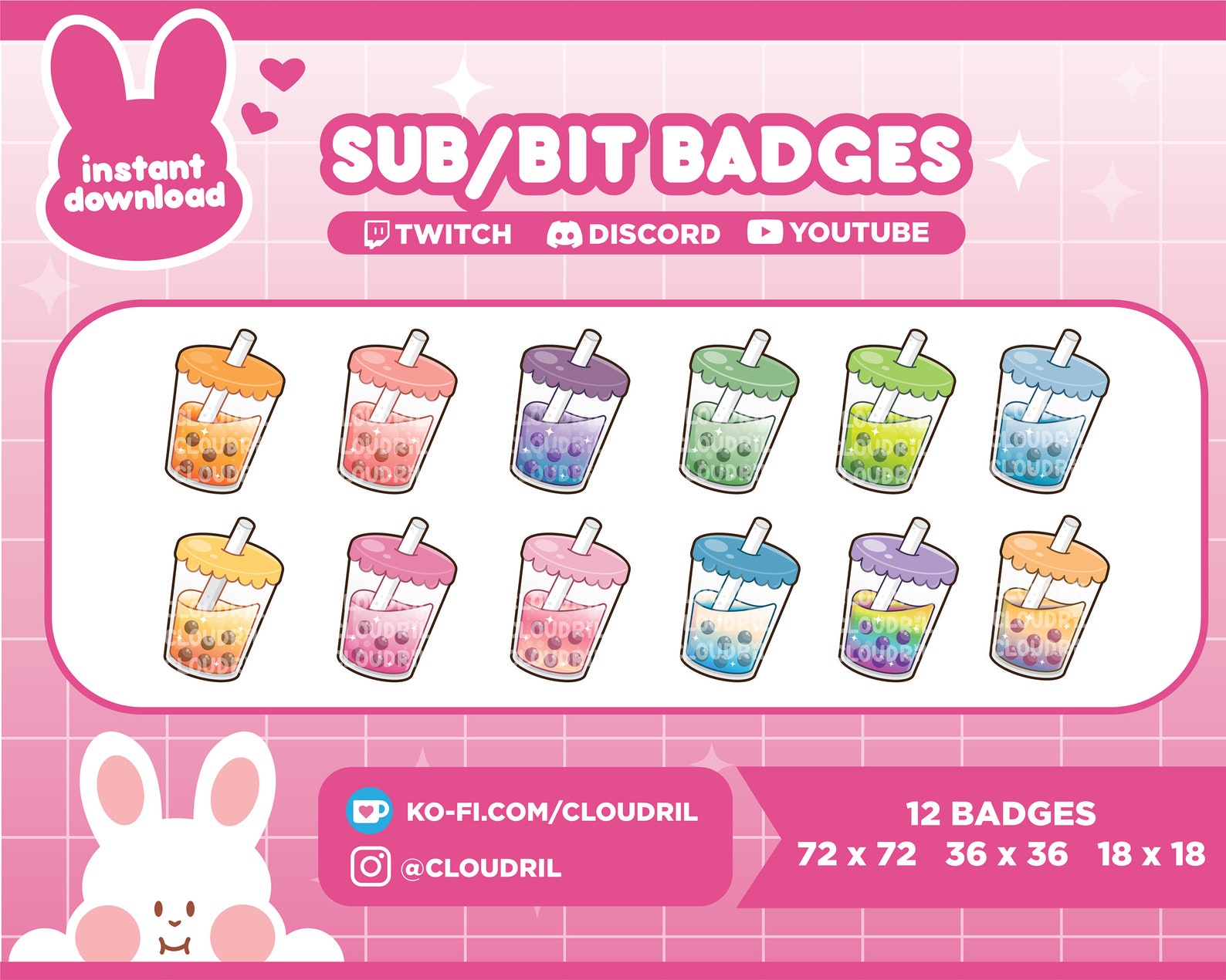 Cute Boba Milk Tea Twitch | Discord | Youtube | Sub/bit Badges by ...