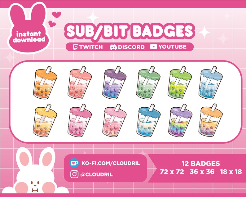 Cute Boba Milk Tea Twitch | Discord | Youtube | Sub/bit Badges by ...