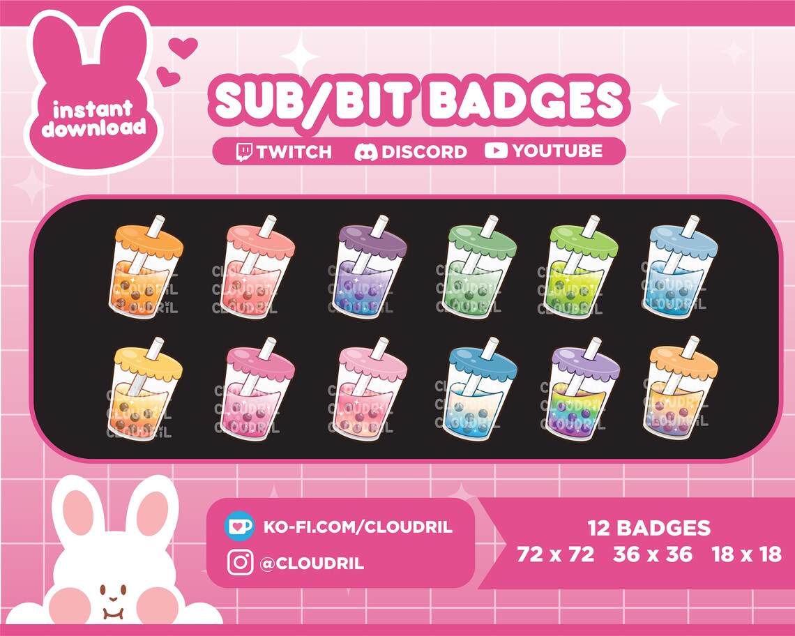 Cute Boba Milk Tea Twitch | Discord | Youtube | Sub/bit Badges by ...
