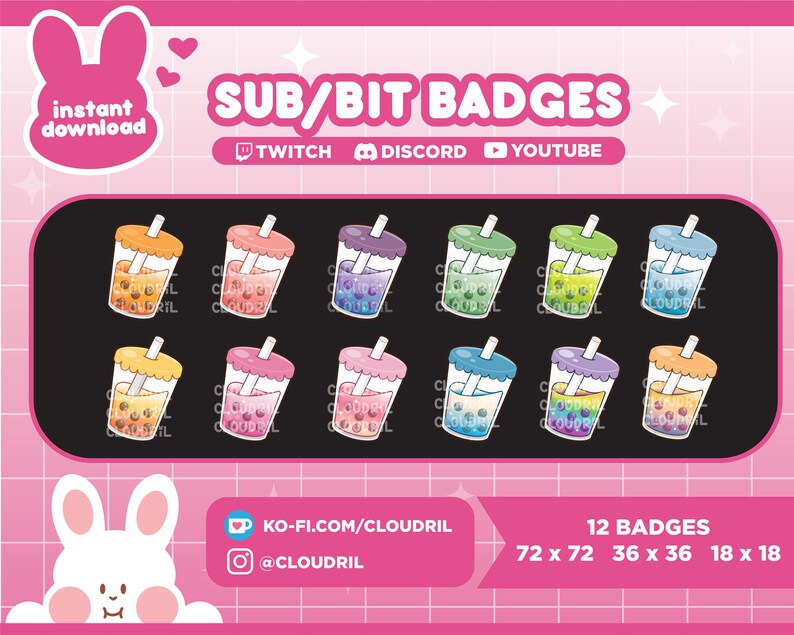 Cute Boba Milk Tea Twitch | Discord | Youtube | Sub/bit Badges by ...