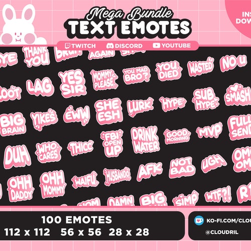 100x Mega Bundle Cute Kawaii Text Emotes Twitch Discord - Etsy