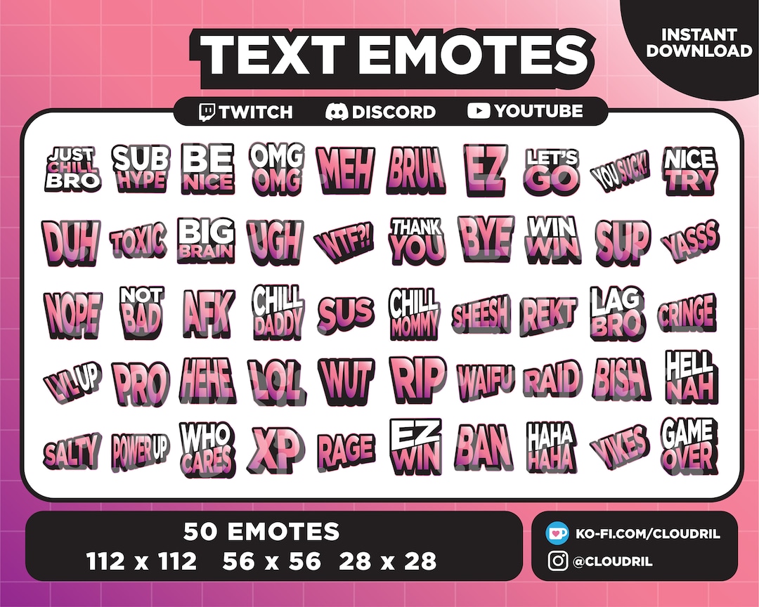 50x Text Emotes | Twitch | Discord | Youtube by Cloudril - Etsy