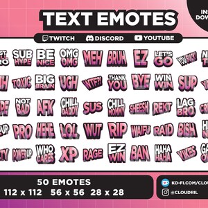 50x Text Emotes | Twitch | Discord | Youtube by Cloudril - Etsy