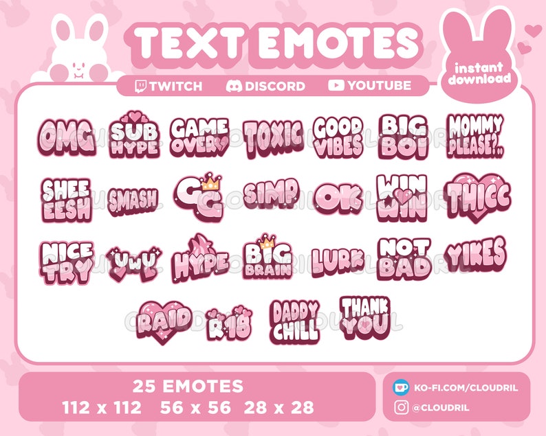 Kawaii Cute Pink Text Emotes | Twitch | Discord | Youtube by Cloudril ...