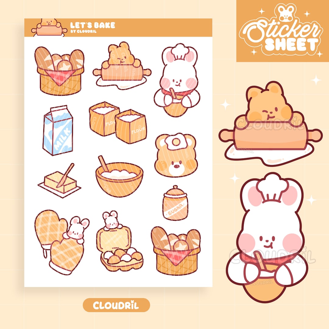 Let's Bake Cute Bunny Sticker Sheet Journal Bujo Planner - Etsy