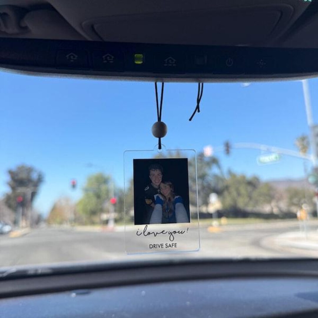 Custom Photo Car Mirror Tag Photo Ornament Photo Drive Safe Rear View ...