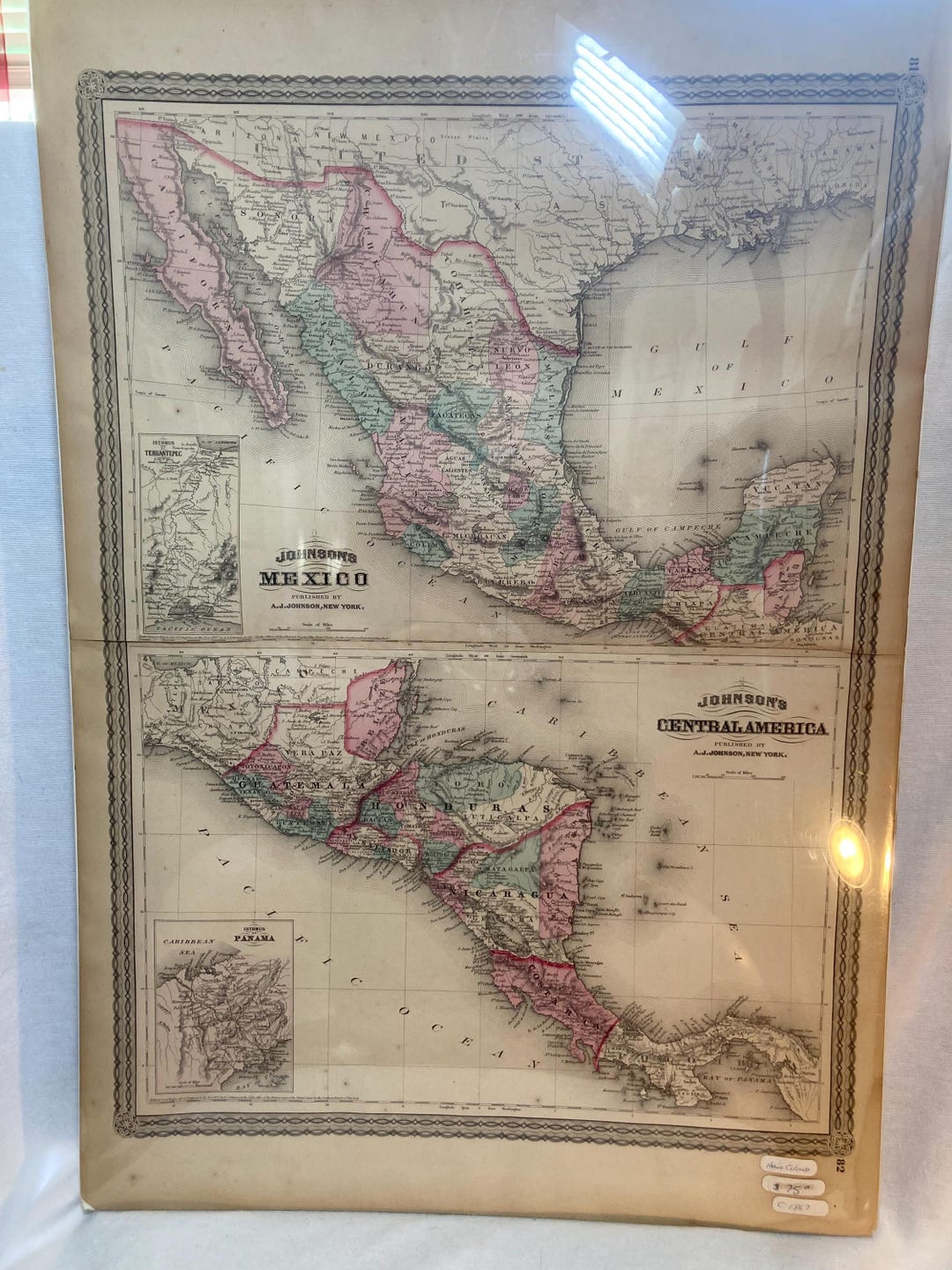 Rare Antique Original johnson's Hand-colored Map of Mexico and Central ...
