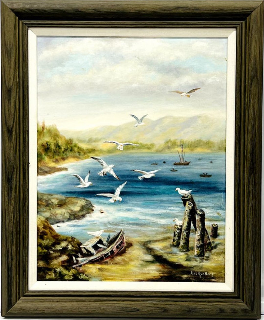Beautiful Lakeshore Scene by American Artist Ruth Kjos Berg - Acrylic ...