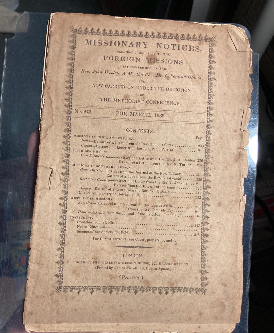 Unique Antique Ephemera / Pamphlet "missionary Notices Relating ...