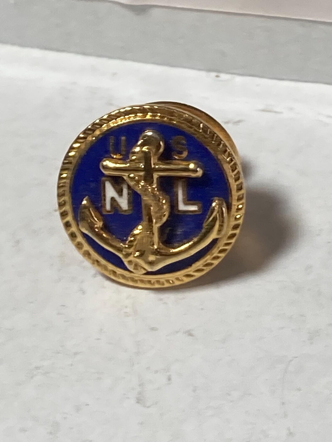 Vintage U.S. Navy League NL Nautical Anchor Gold Tone and Enamel Pin ...