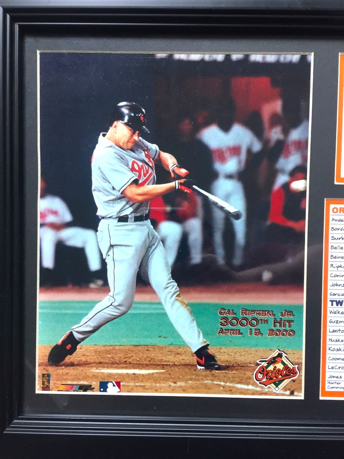 Framed Plaque photo and Lineup Card of Cal Ripken Getting 300th Hit apr ...