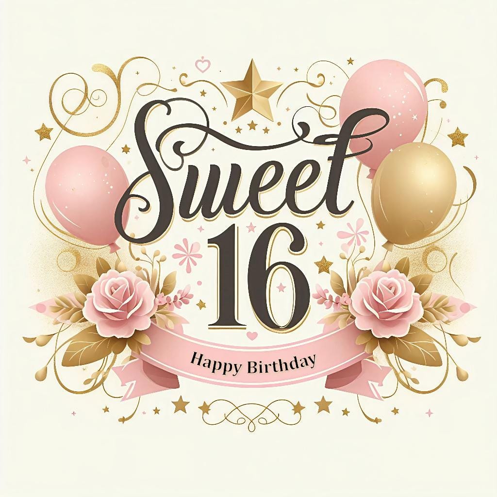Sweet 16 Birthday Party Digital Print – Elegant Pink, Gold & White ...