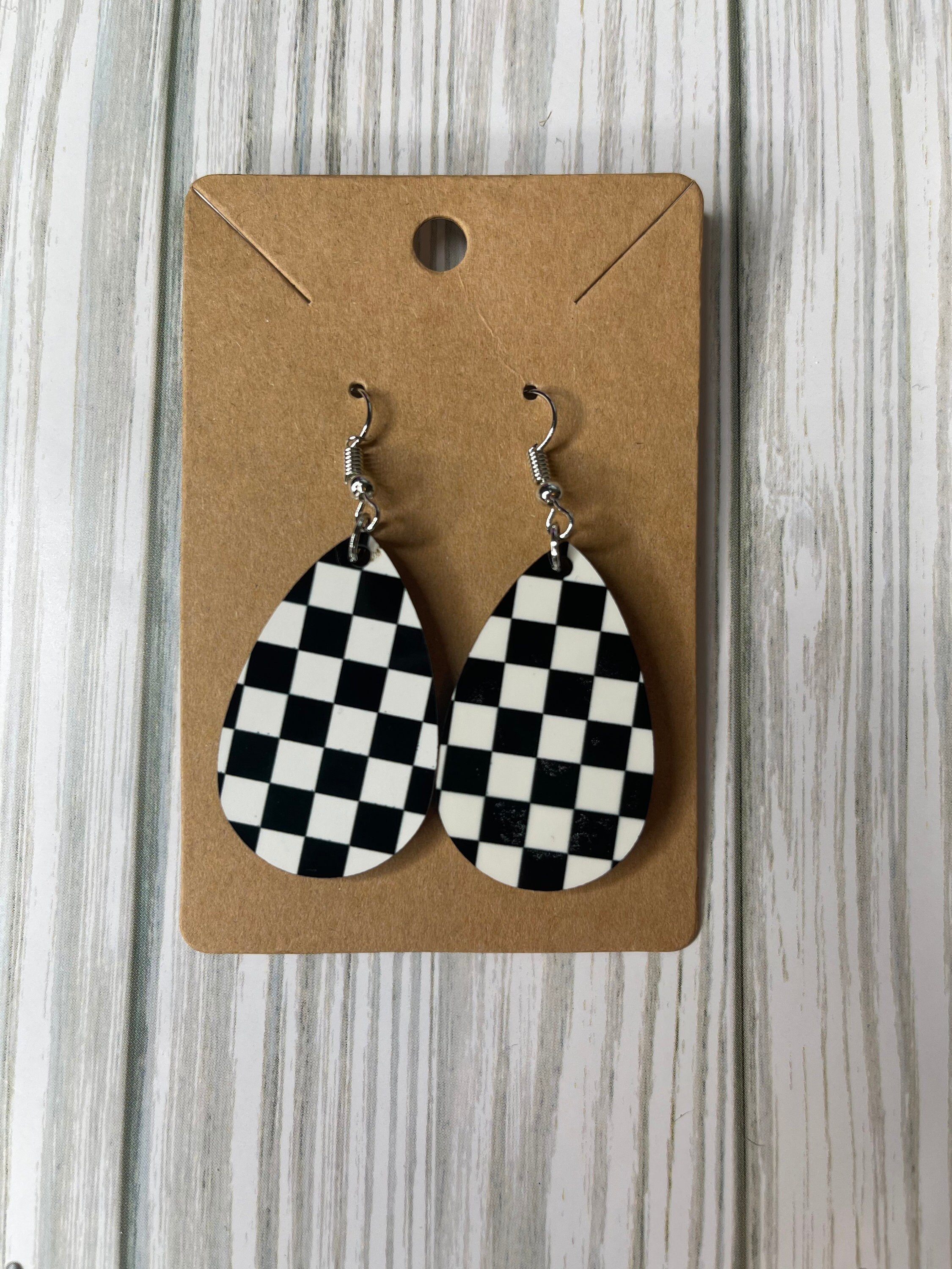 Black and White Checkered Teardrop Dangle Earrings - Etsy