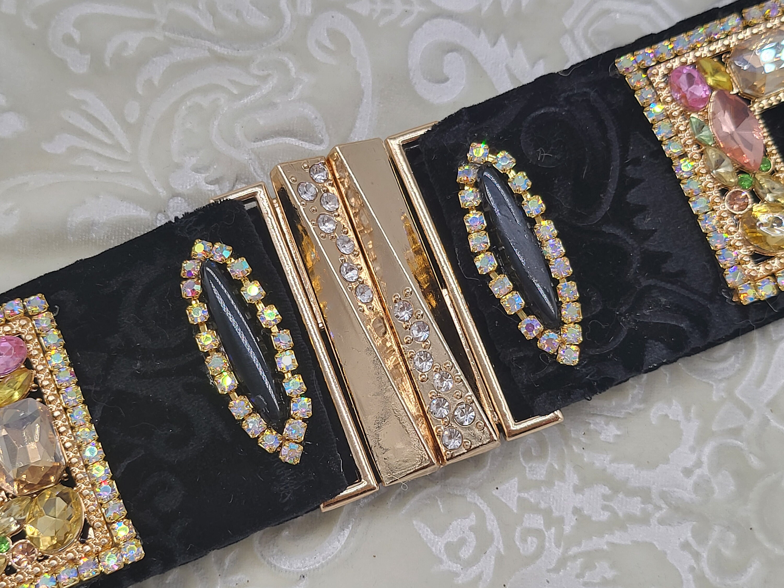 Textured Black Fabric Belt With Rhinestone Trim 28 - Etsy