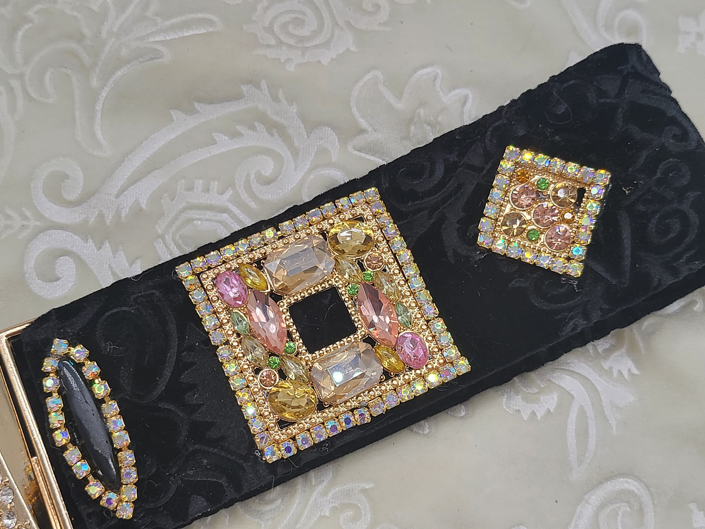 Textured Black Fabric Belt With Rhinestone Trim 28 - Etsy