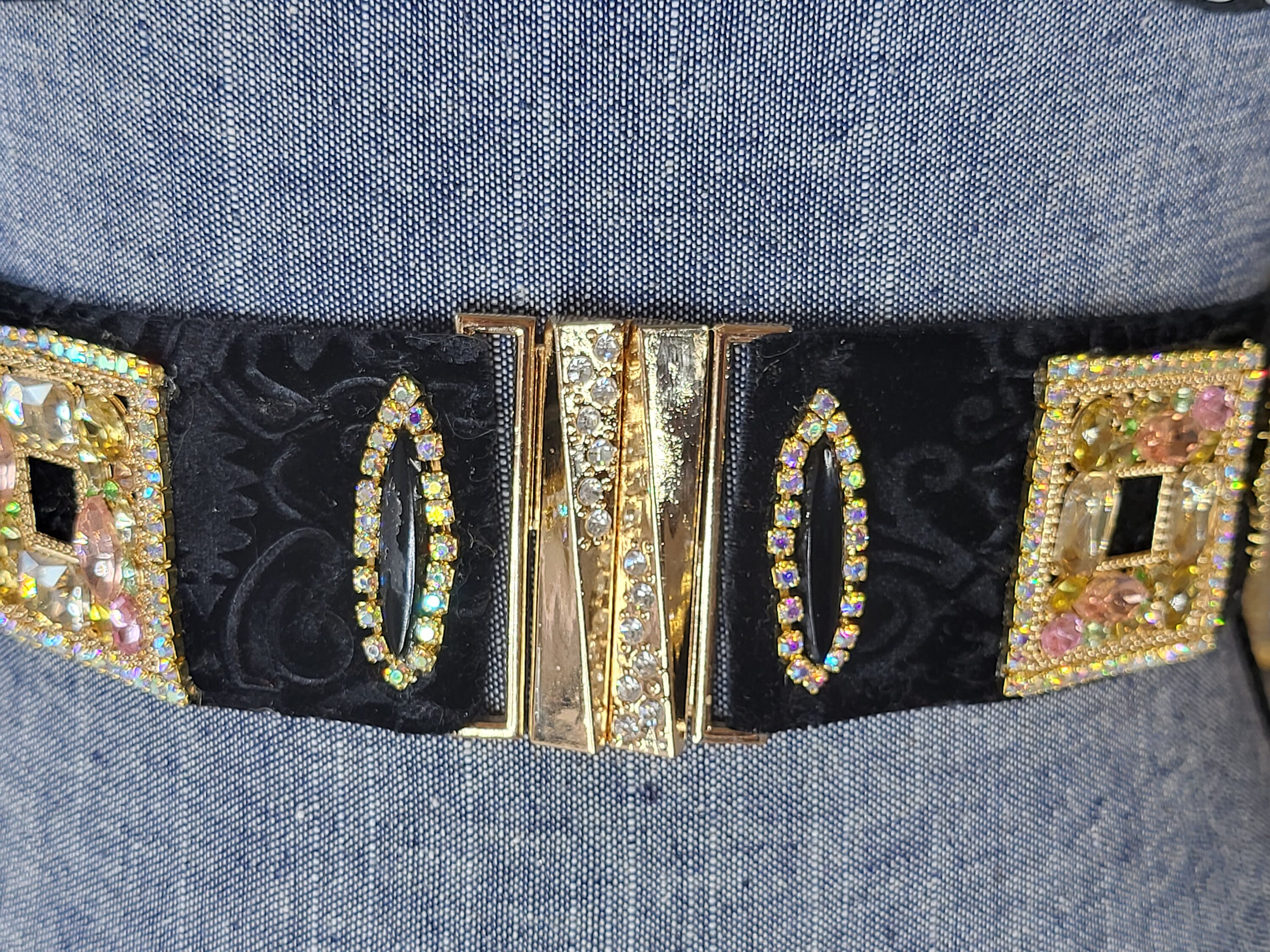 Textured Black Fabric Belt With Rhinestone Trim 28 - Etsy
