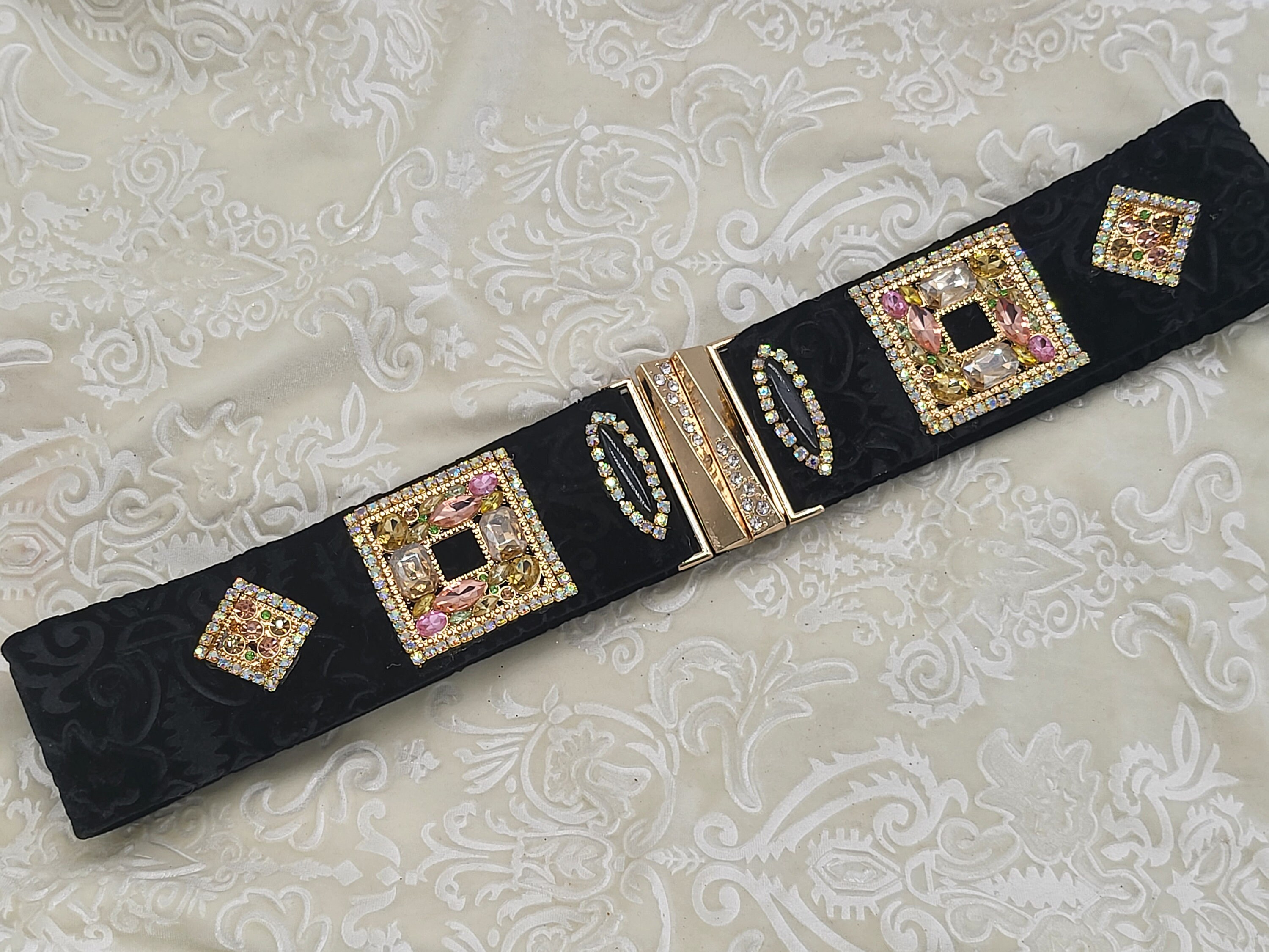 Textured Black Fabric Belt With Rhinestone Trim 28 - Etsy