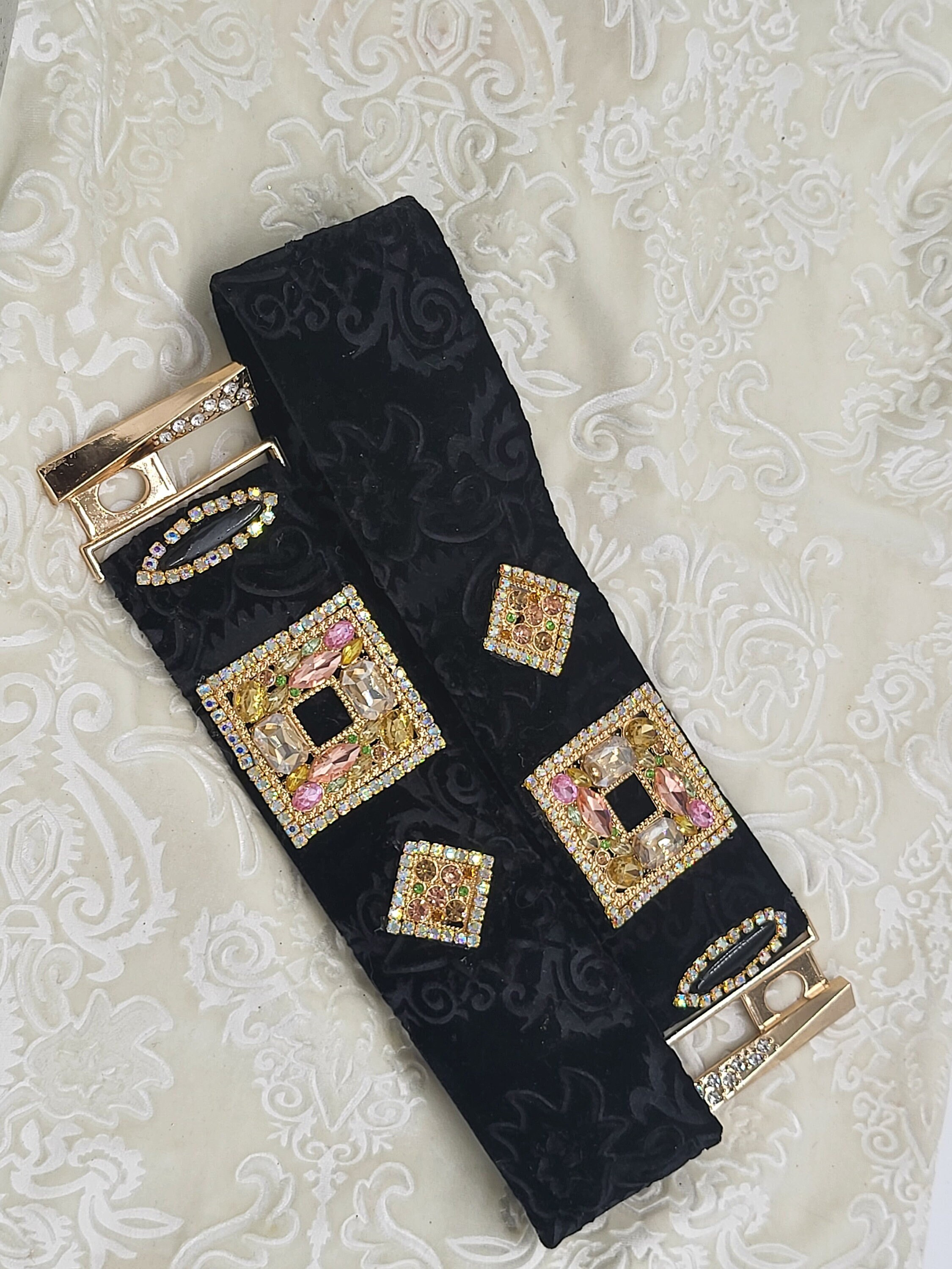 Textured Black Fabric Belt With Rhinestone Trim 28 - Etsy