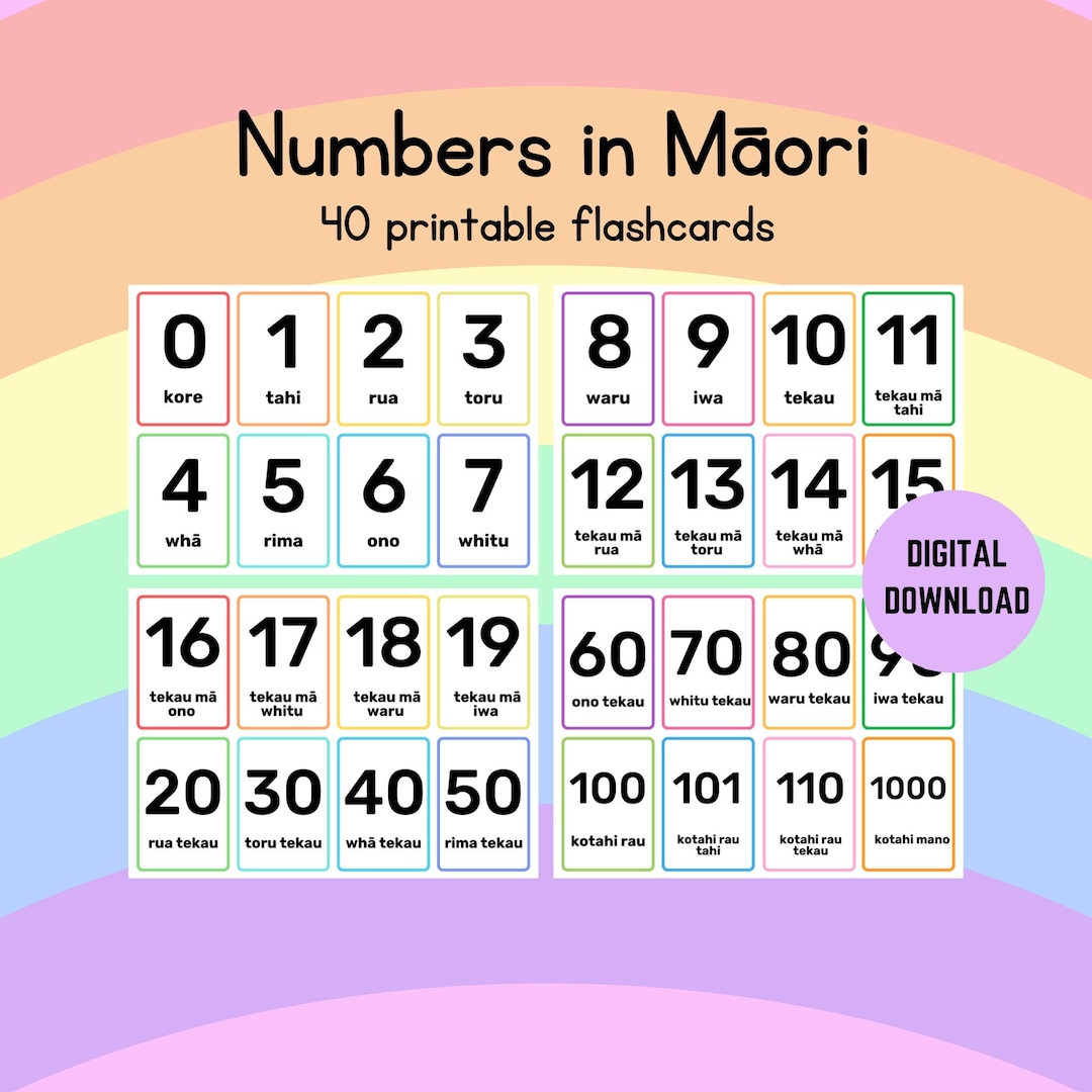 Maori Number Flashcards, Numbers in Te Reo Māori, Language, Polynesian ...