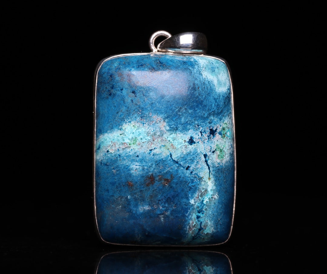 Shattuckite, Plancheite, Chrysocolla Polished Rectangle Cabochon Set in ...