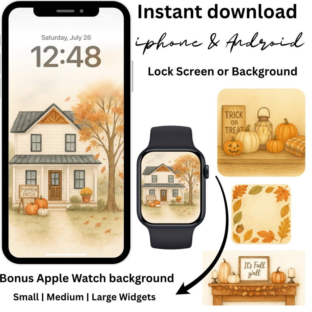 Farmhouse Fall Wallpaper & Widget Bundle | Autumn iPhone Android Lock ...