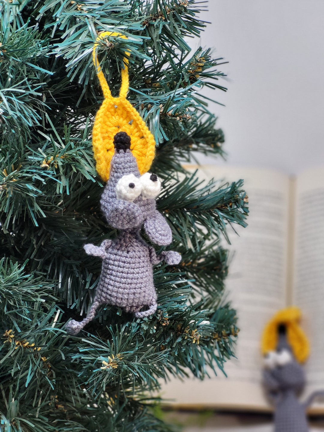 Mouse Running After Cheese, Christmas Ornament, Handmade Crochet ...