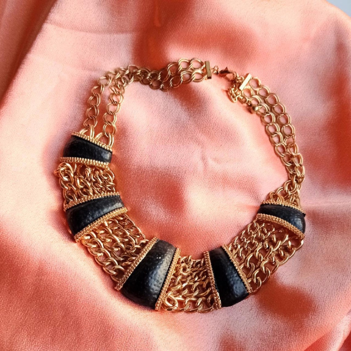 Vintage 90s Most Amazing Gold/black Chain Necklace Adjustable - Etsy