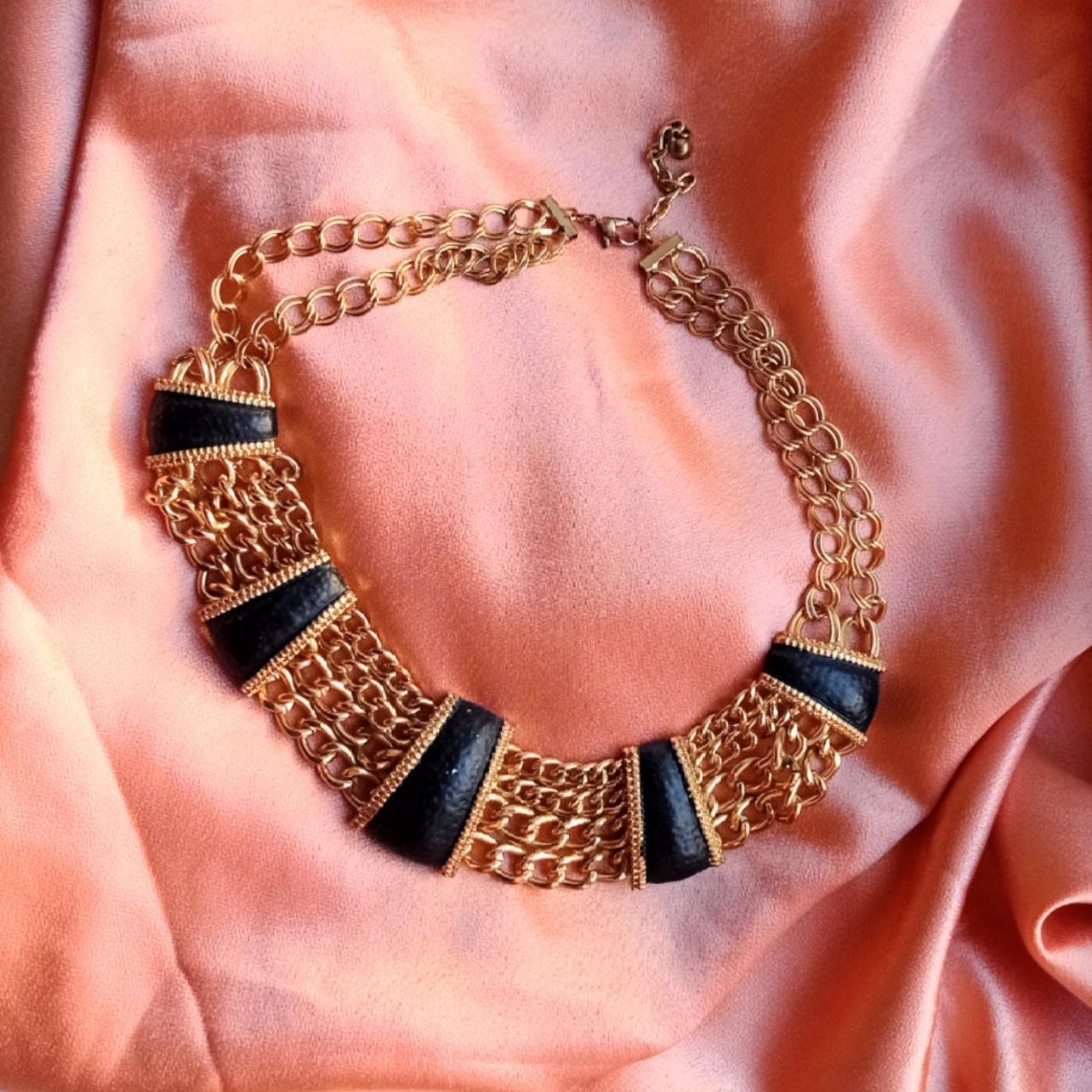 Vintage 90s Most Amazing Gold/black Chain Necklace Adjustable - Etsy