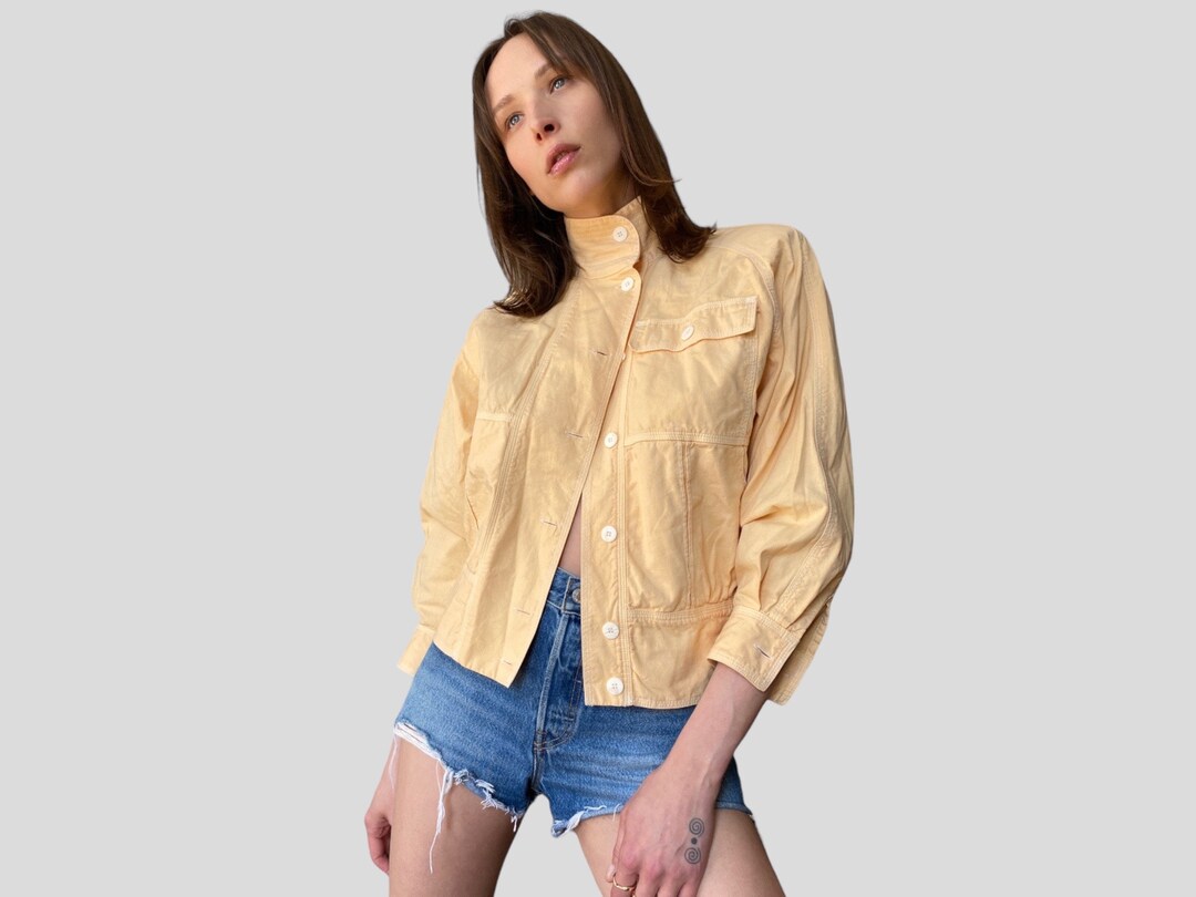 Vintage 90s Washed Yellow Blazer, 100% Cotton Blazer Jacket, Retro ...