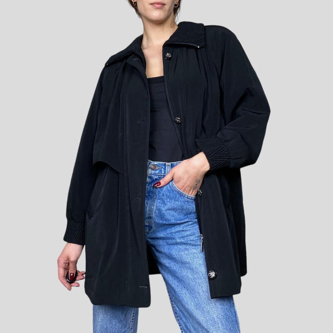 Vintage 90s Black Zip Button Closure Size M Mid Length Jacket - Etsy