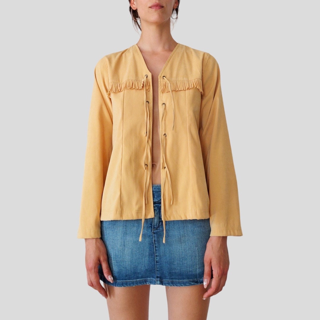00s Vintage Westerm Blazer Yellow Mustard Lightweight Fringed - Etsy