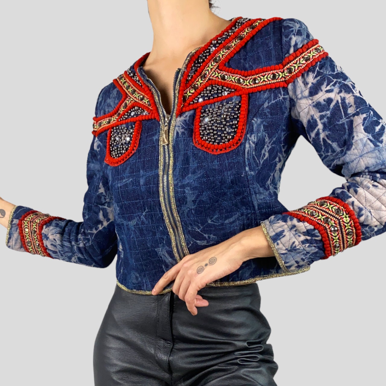 Vintage Blue Denim Jacket 90s Bleached Denim Blazer Embroidered Blazer ...