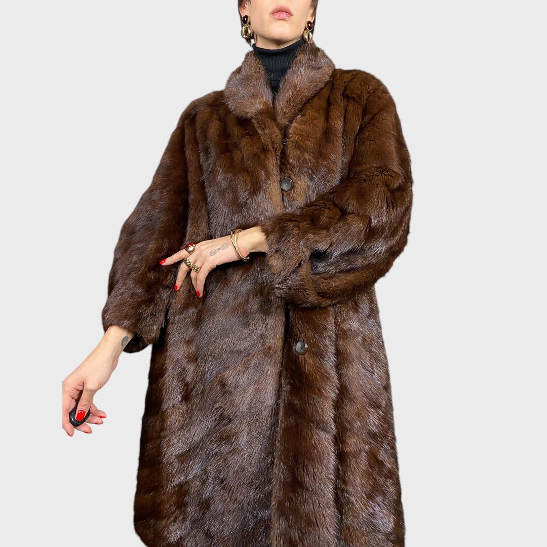 Vintage Brown Real Mink Fur Coat Size L/XL Long Fur Coat - Etsy