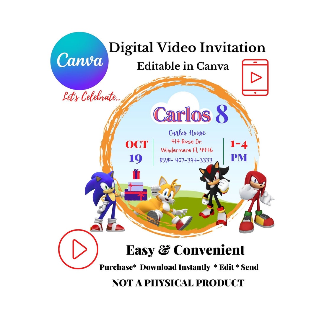 Editable Sonic Invitation, Sonic Digital Invitation, Sonic the Hedgehog ...