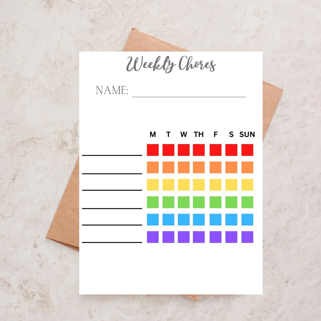 Weekly Chores Chart Rainbow Printable Simple - Etsy