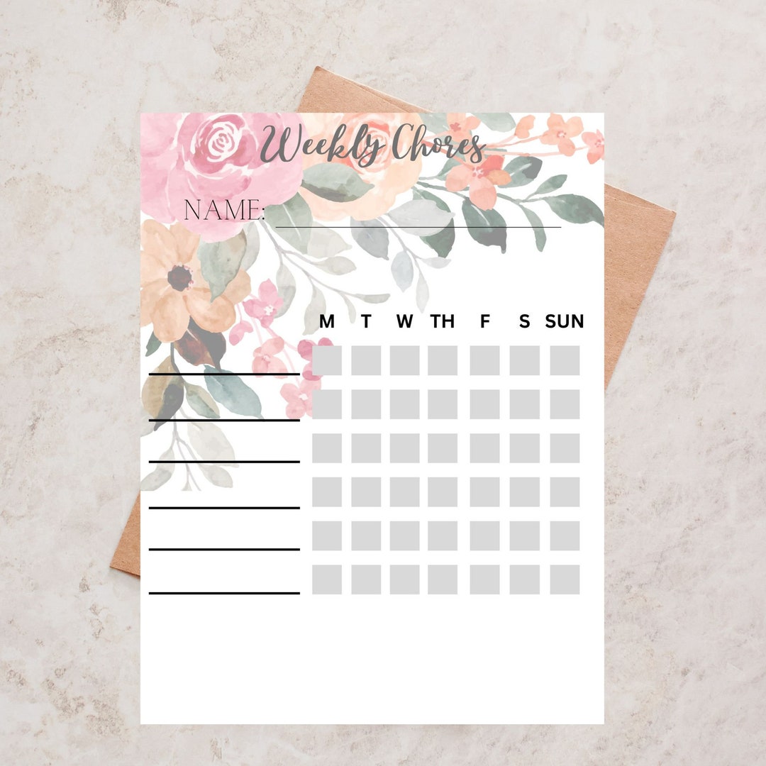 Flower Weekly Chore Chart Simple - Etsy