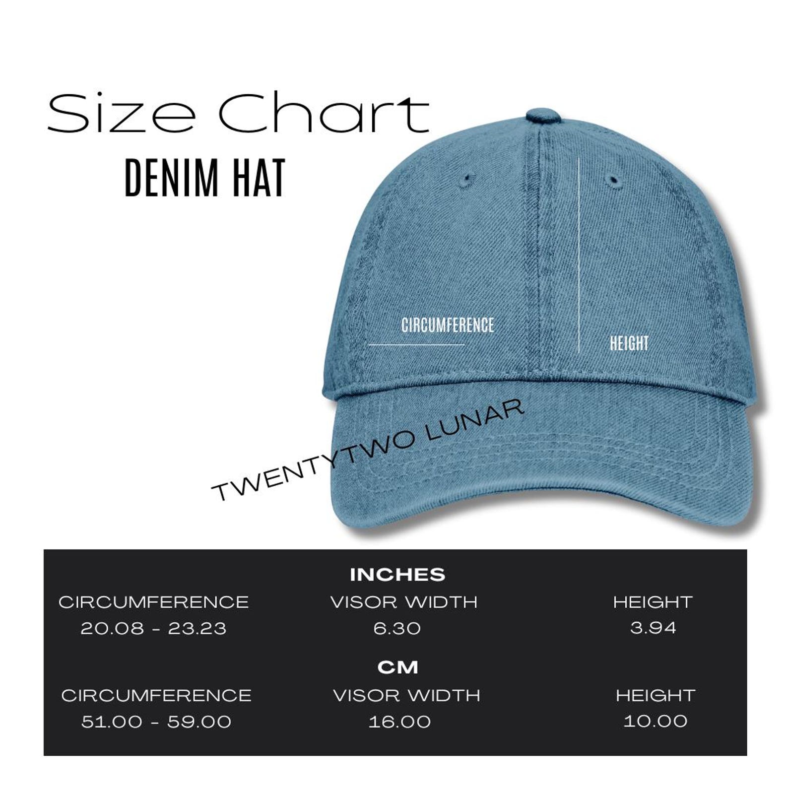 5 X Denim Hat (embroidery) Size Chart OTTO Cap 18-204 Hat Mockup ...