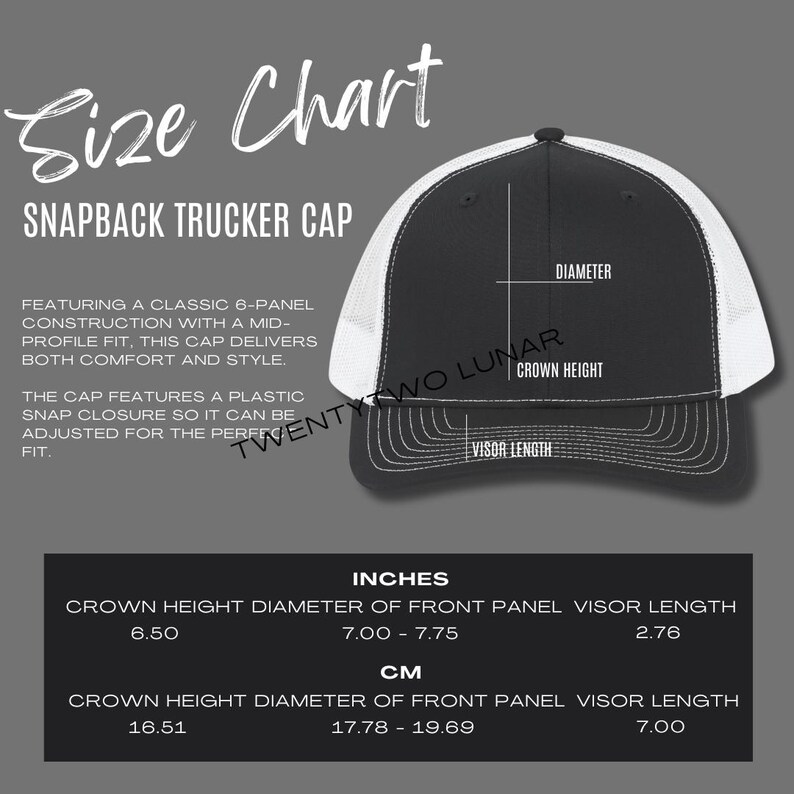 5x Snapback Trucker Cap Size Chart Hat Mockup Product Details Mockup ...