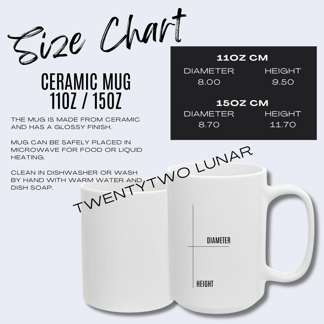 5 X Ceramic Mug Size Chart for 11oz and 15 Oz Coffee Mug Size Guide for ...