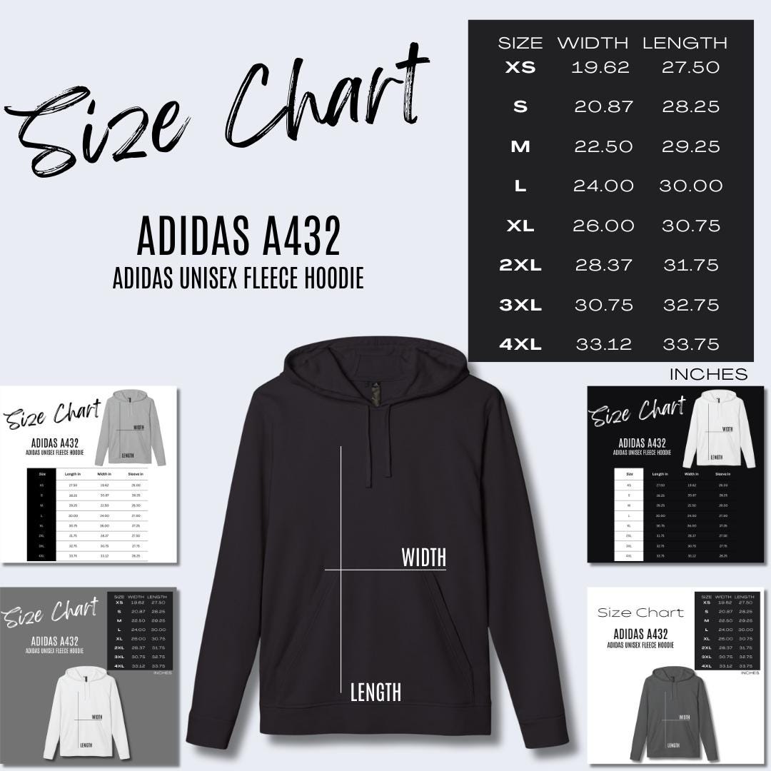 5 X Adidas A432 Size Chart Printify Fleece Hoodie A432 Size Chart, POD Mockup Size Chart for ...