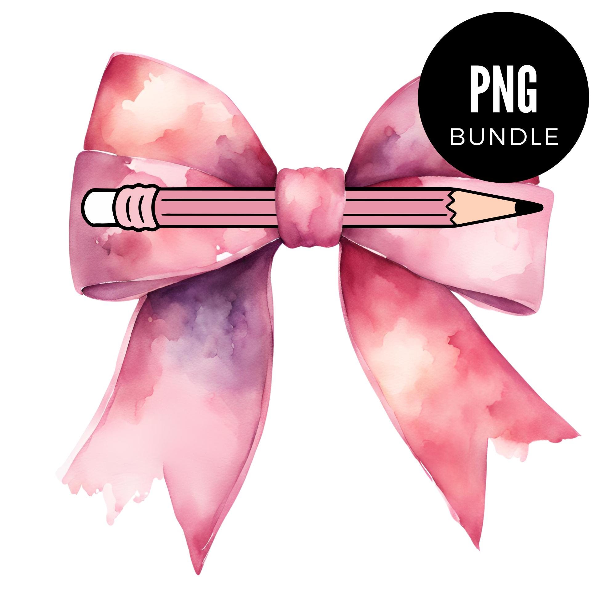 3 X Pink Teacher Coquette Pencil Bow PNG Mockup Bundle Clipart Digital ...