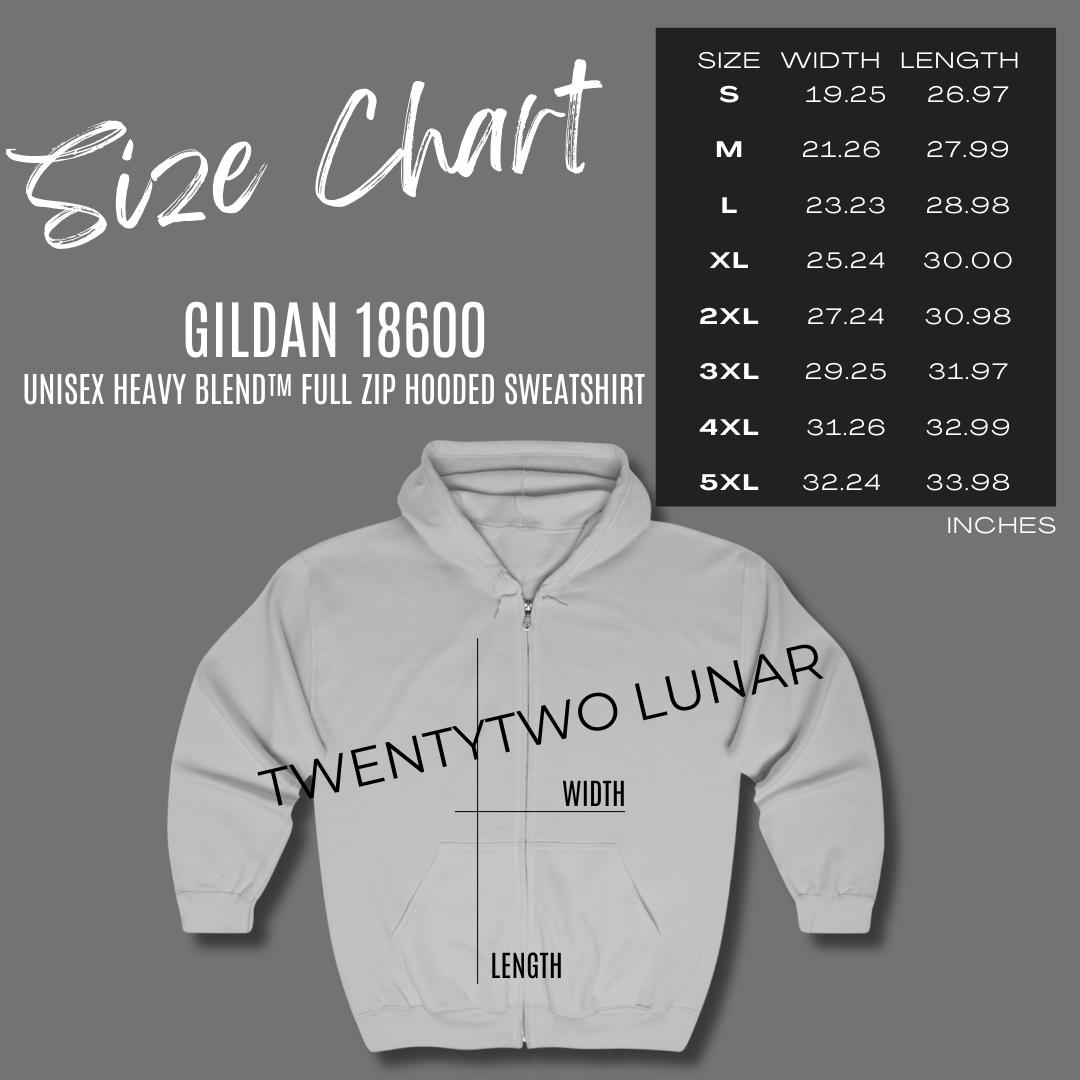 5 X Gildan 18600 Size Guide Printify 18600 Zip Hoodie Size Chart, POD ...