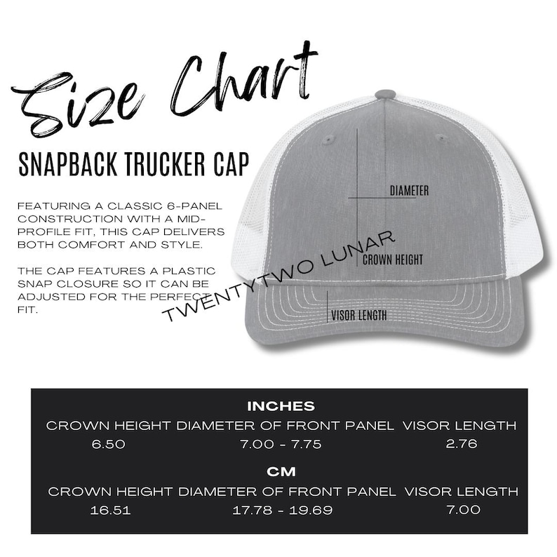 5x Snapback Trucker Cap Size Chart Hat Mockup Product Details Mockup ...